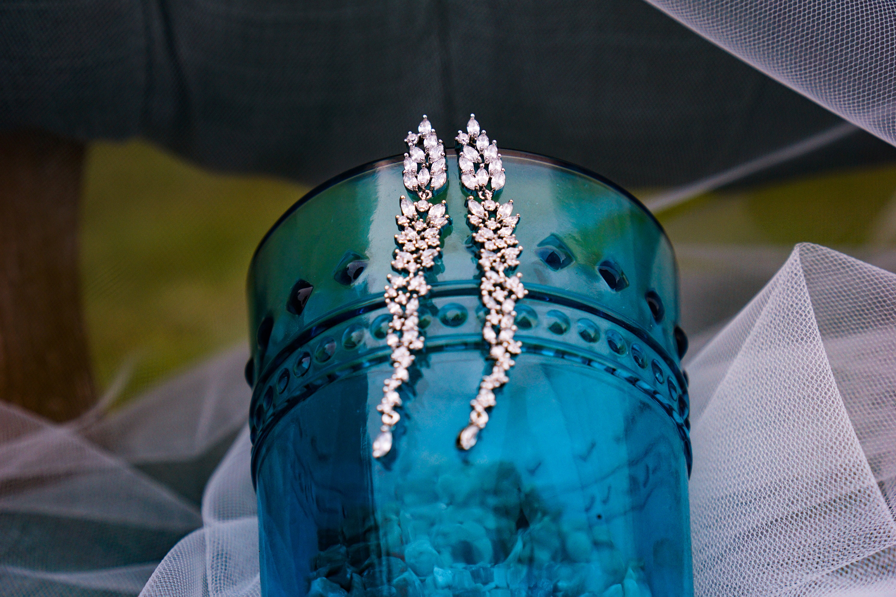Bridal Earrings Silver Crystal Cluster Long Crystal Cluster | Etsy