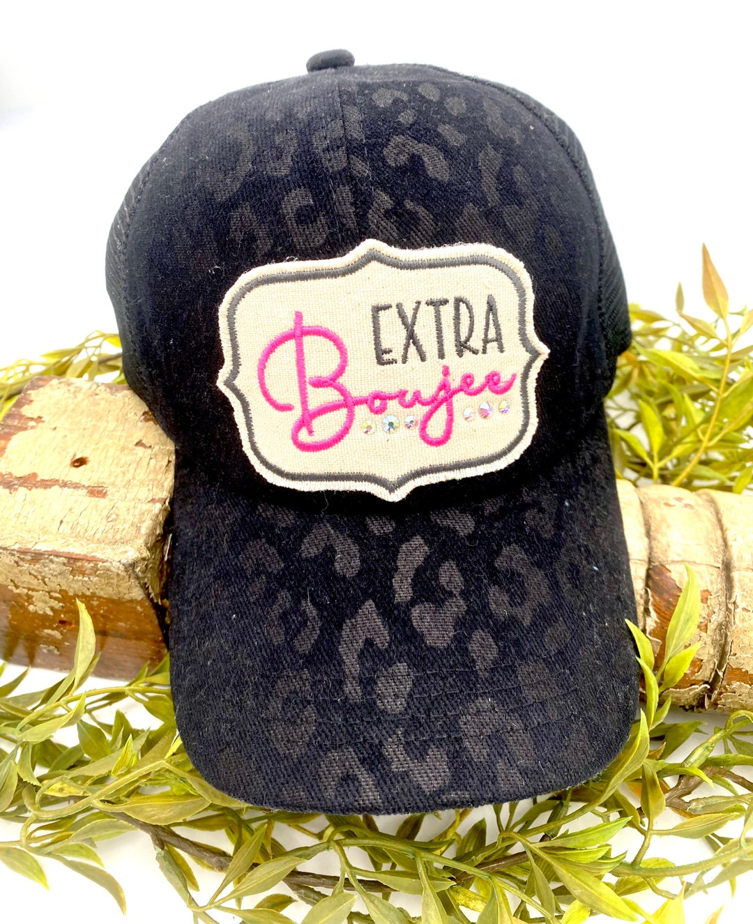 Extra Boujee Custom Embroidered Patch Hat . Cris Cross Ponytail - Etsy