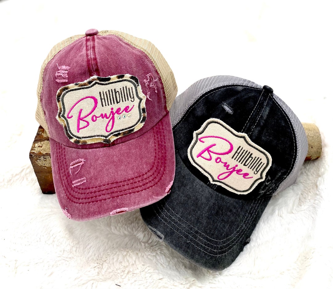 Hillbilly Boujee Criss Cross Ponytail Patch Hat . Boujee Girl Embroidered Raggy Patch Hat . Gift ...