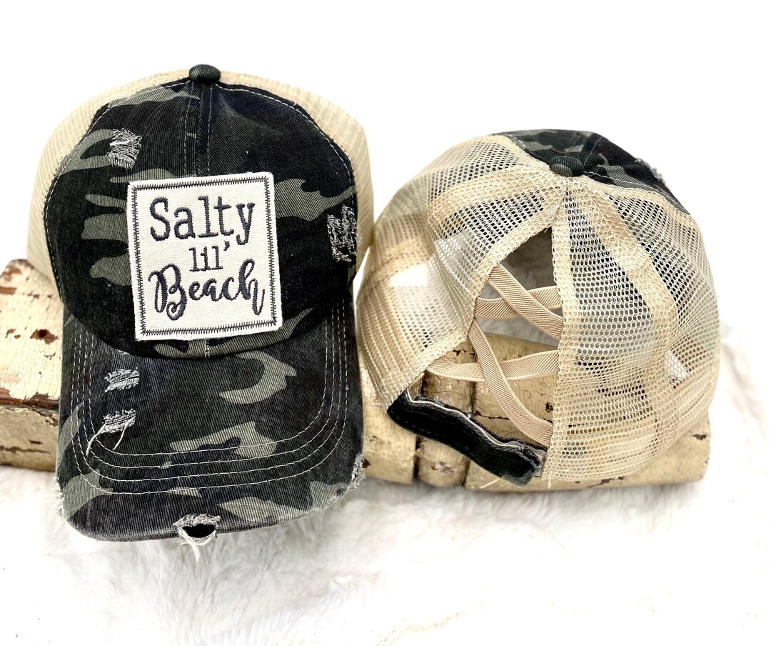 Salty Lil Beach Custom Embroidered Patch Hat . Criss Cross Ponytail ...