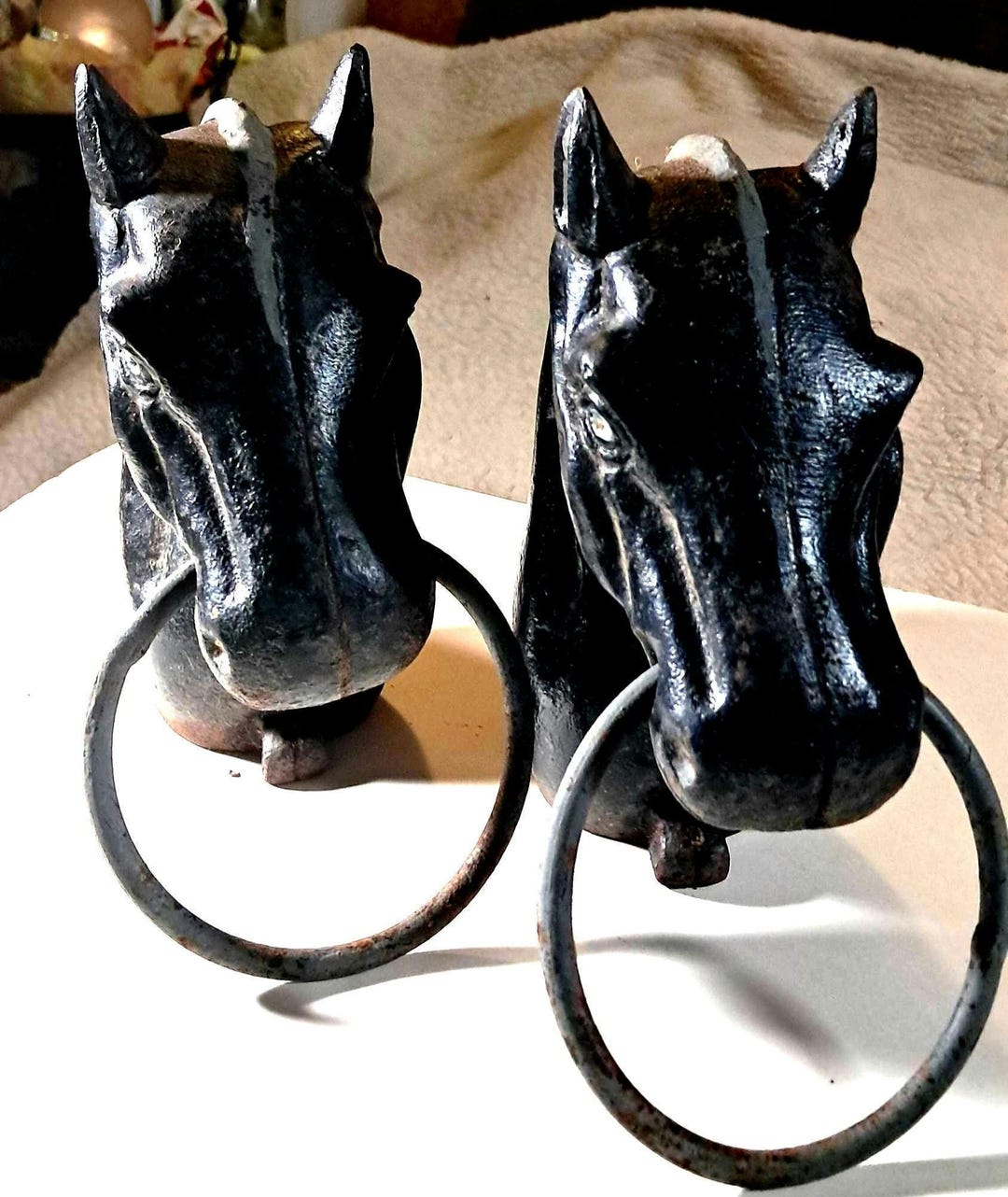 Vintage CAST IRON HORSEHEAD Hitching Posttop Pair, Collectible, Rare ...
