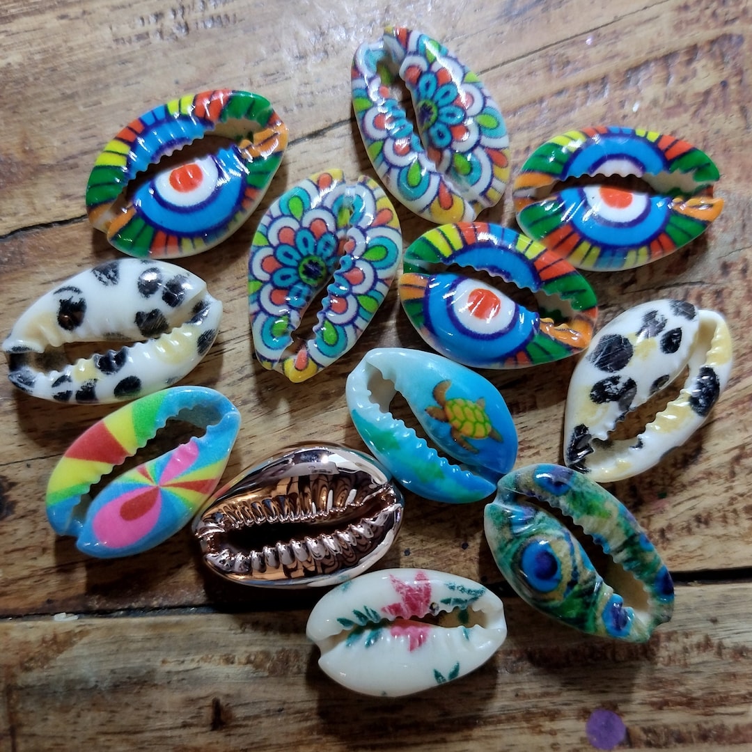 Handpainted Shells Natural Bead Charms X 6 Mixed Designs Crafting ...