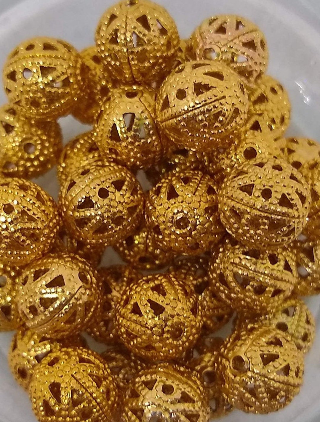 Gold Filigree Beads Base Metal Rounds X 30 - Etsy