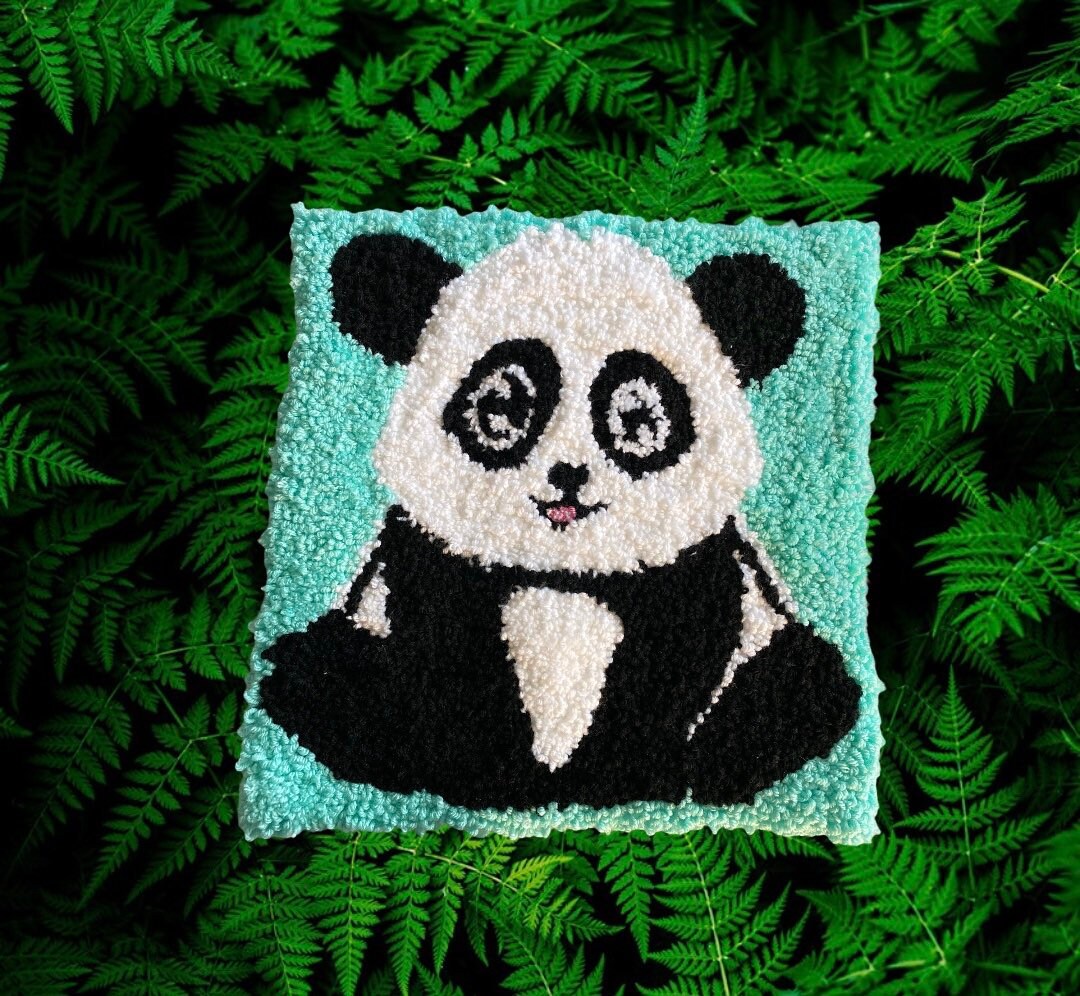 Punch Needle Tufted Handmade Rug, Panda Mini Accent Rug, Handmade Rug ...