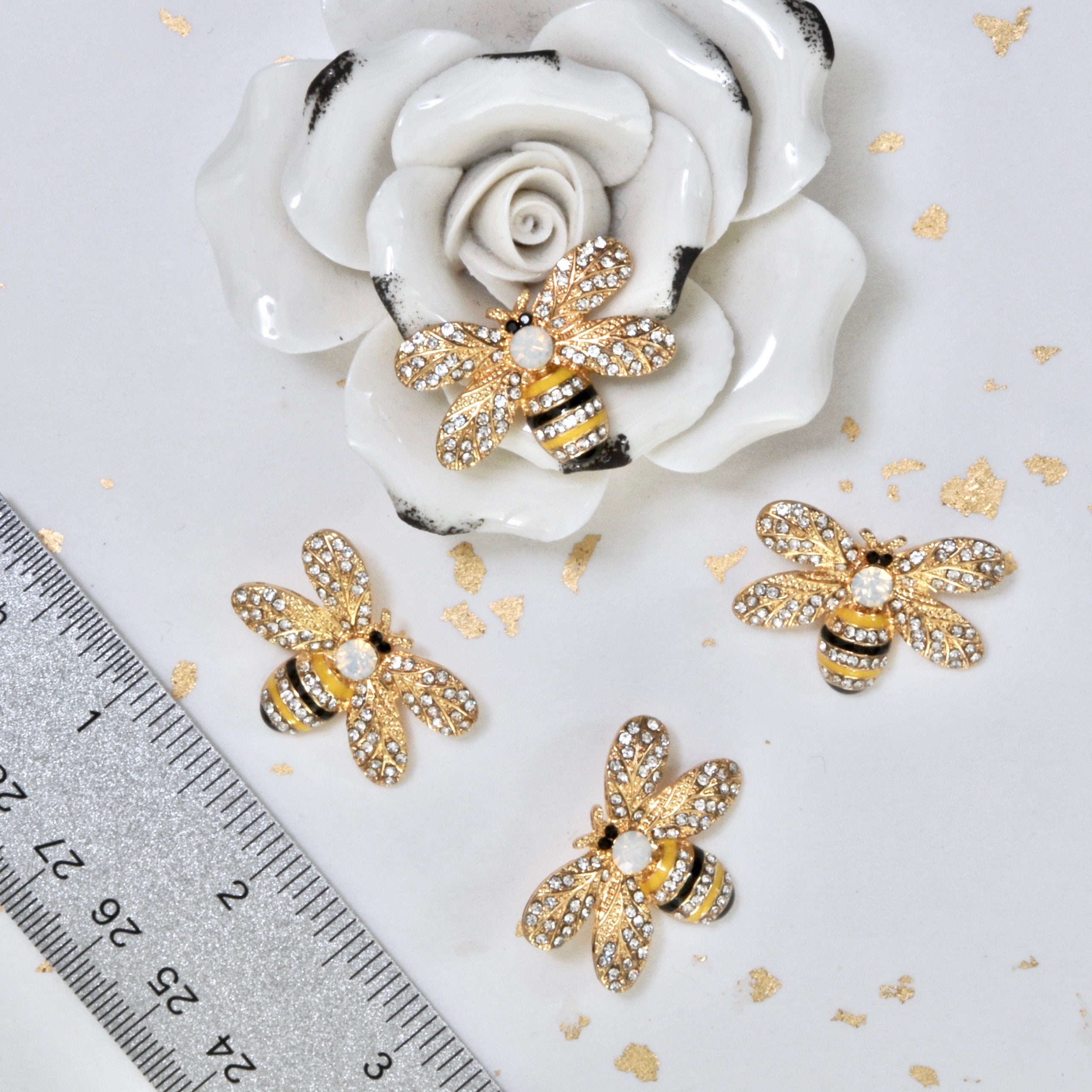 Honey Bumble Bee Button Gold Tone W/ Rhinestones Enameled - Etsy