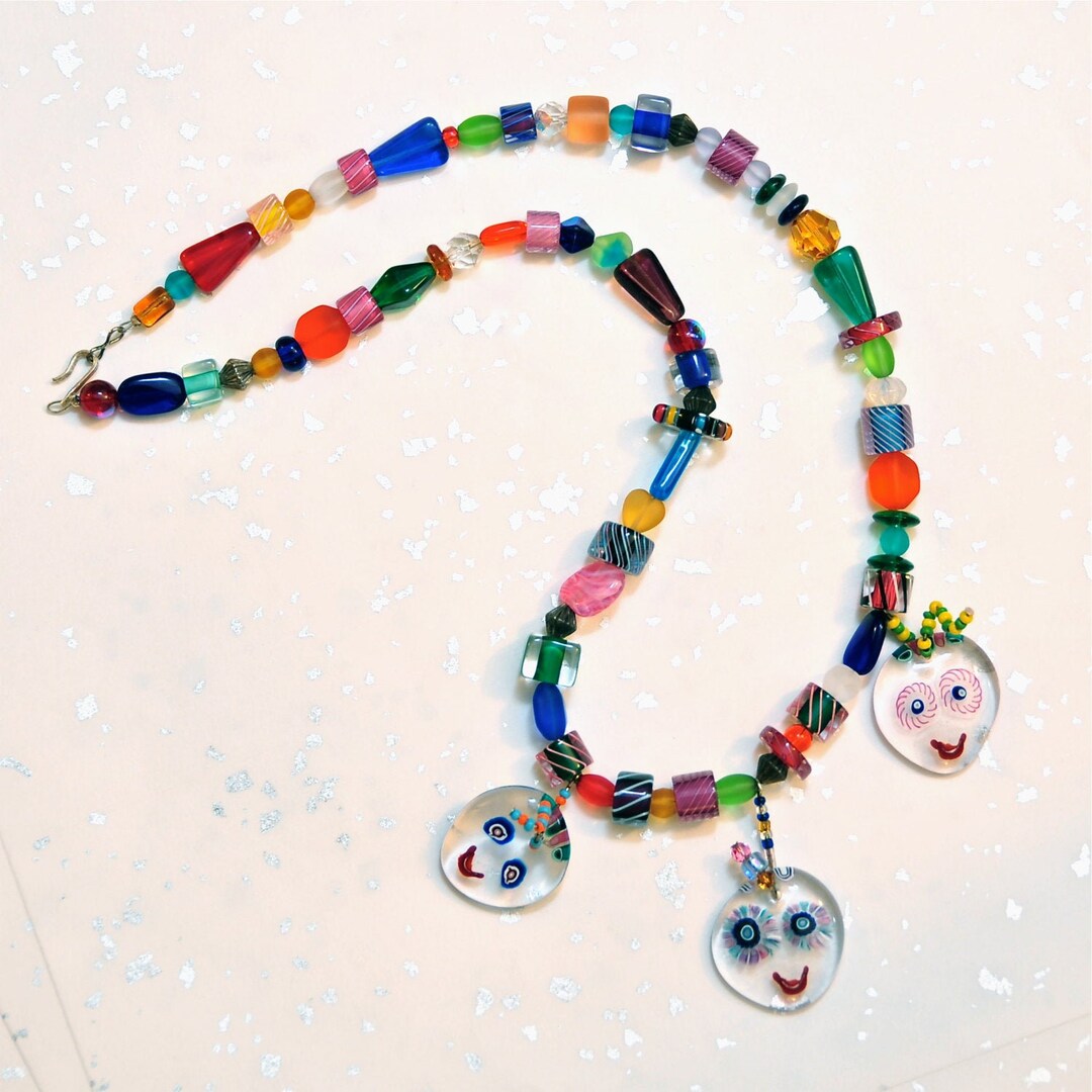 Silly Happy Glass Faces Necklace Artisan Handcrafted Face Pendants ...
