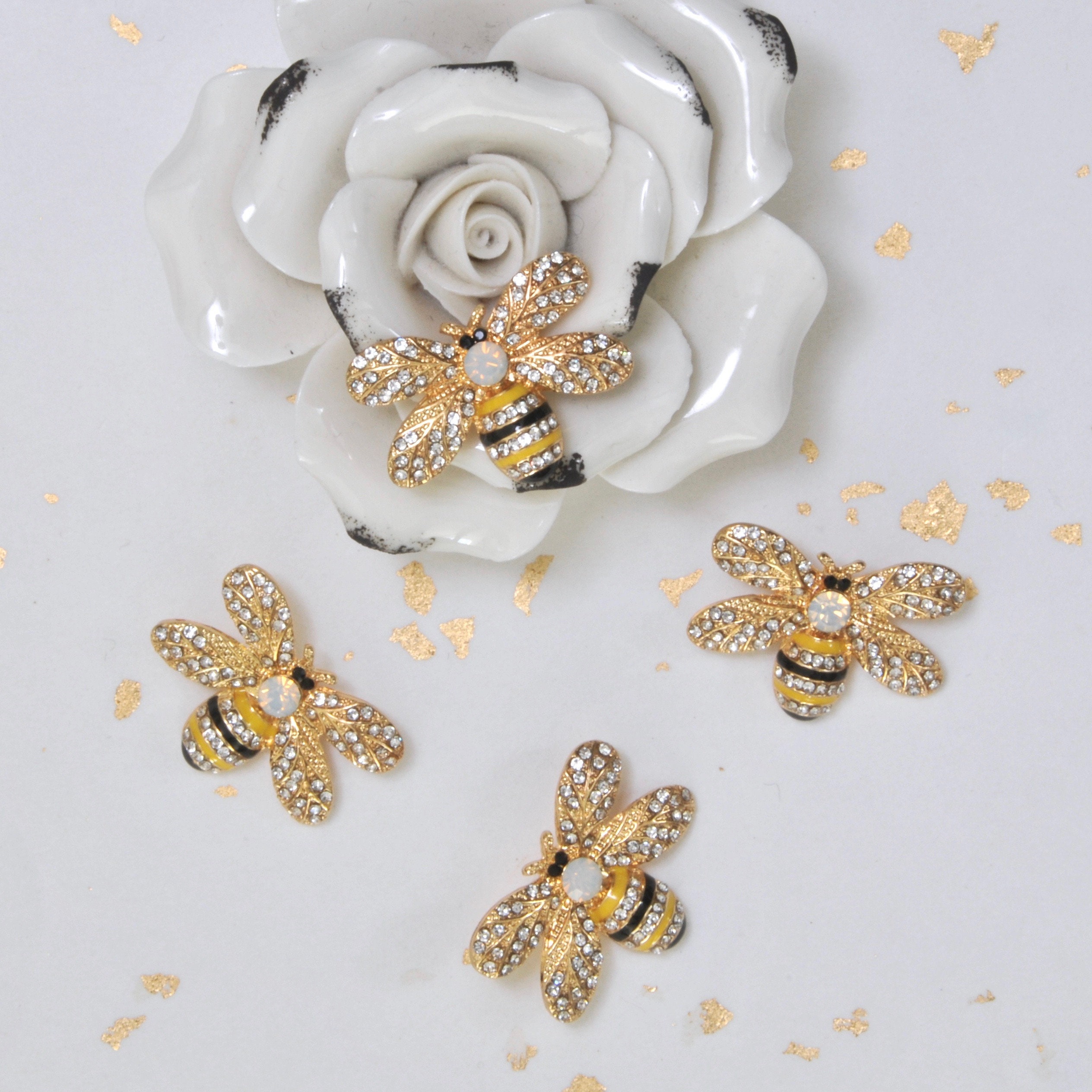Honey Bumble Bee Button Gold Tone W/ Rhinestones Enameled - Etsy
