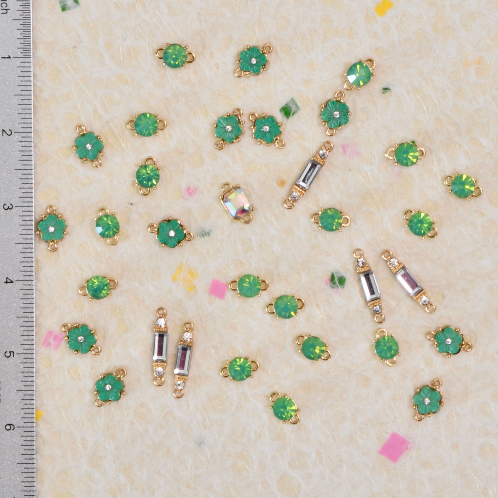 Rhinestone Connectors Gold Tone Metal Green Flowers Elongated - Etsy