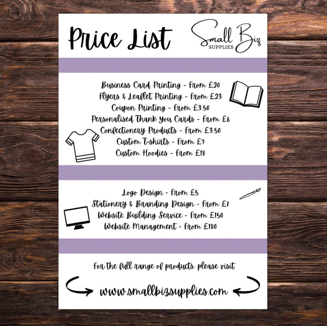 Custom Logo Price List / Menu / Service List - Etsy