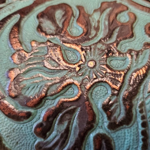 Embossed Leather Floral Turquoise Custom Cuts - Etsy