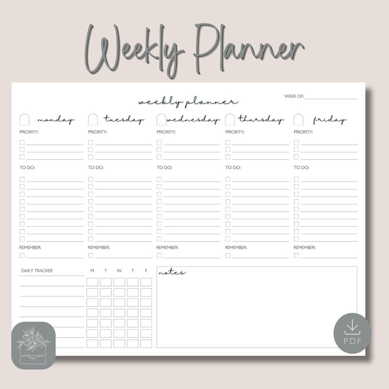 Weekly Work Planner Printable - Etsy
