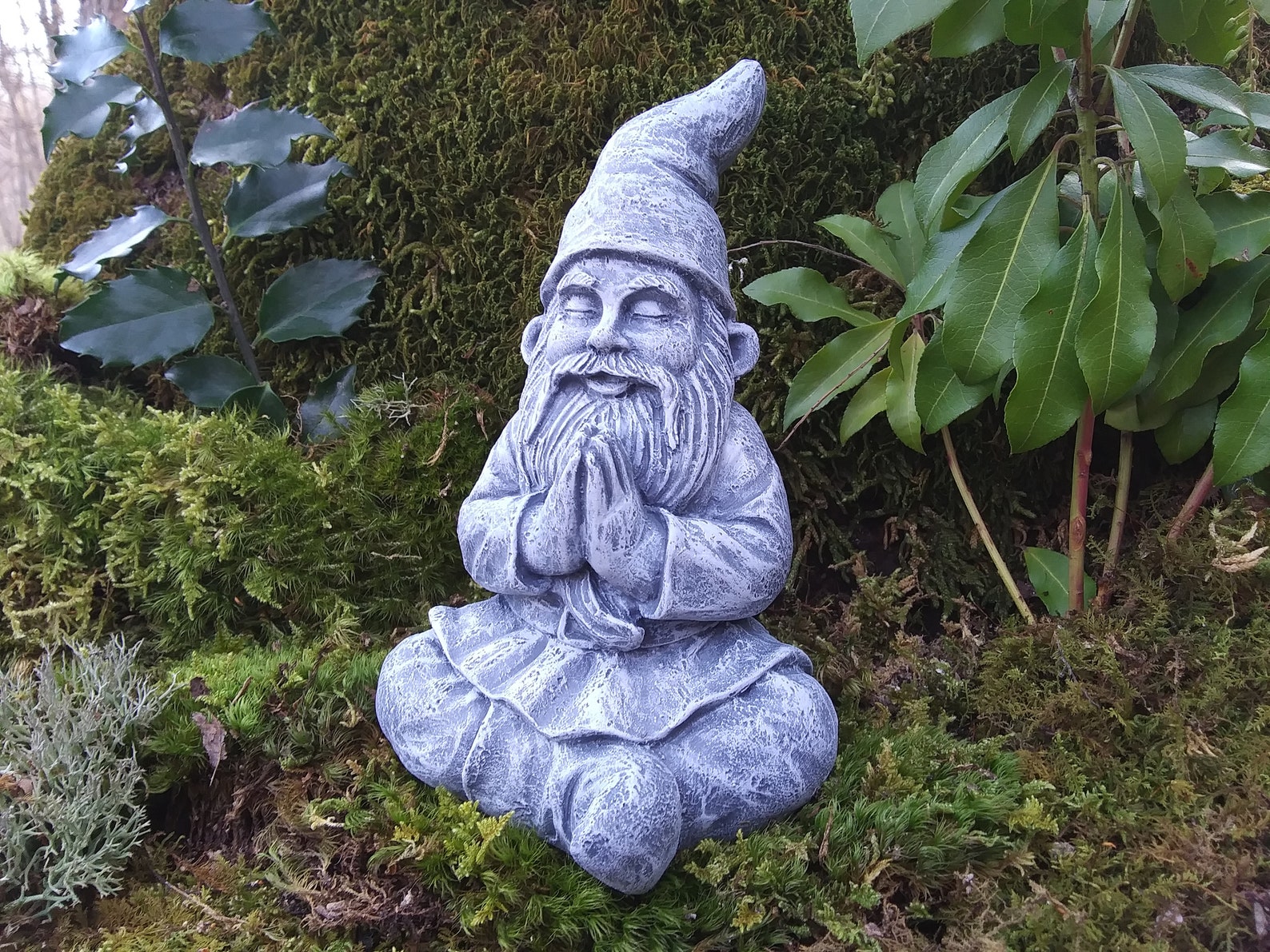 Gnome Statue, Meditating Gnome Statue, Zen Garden Decor, Concrete Gnome ...