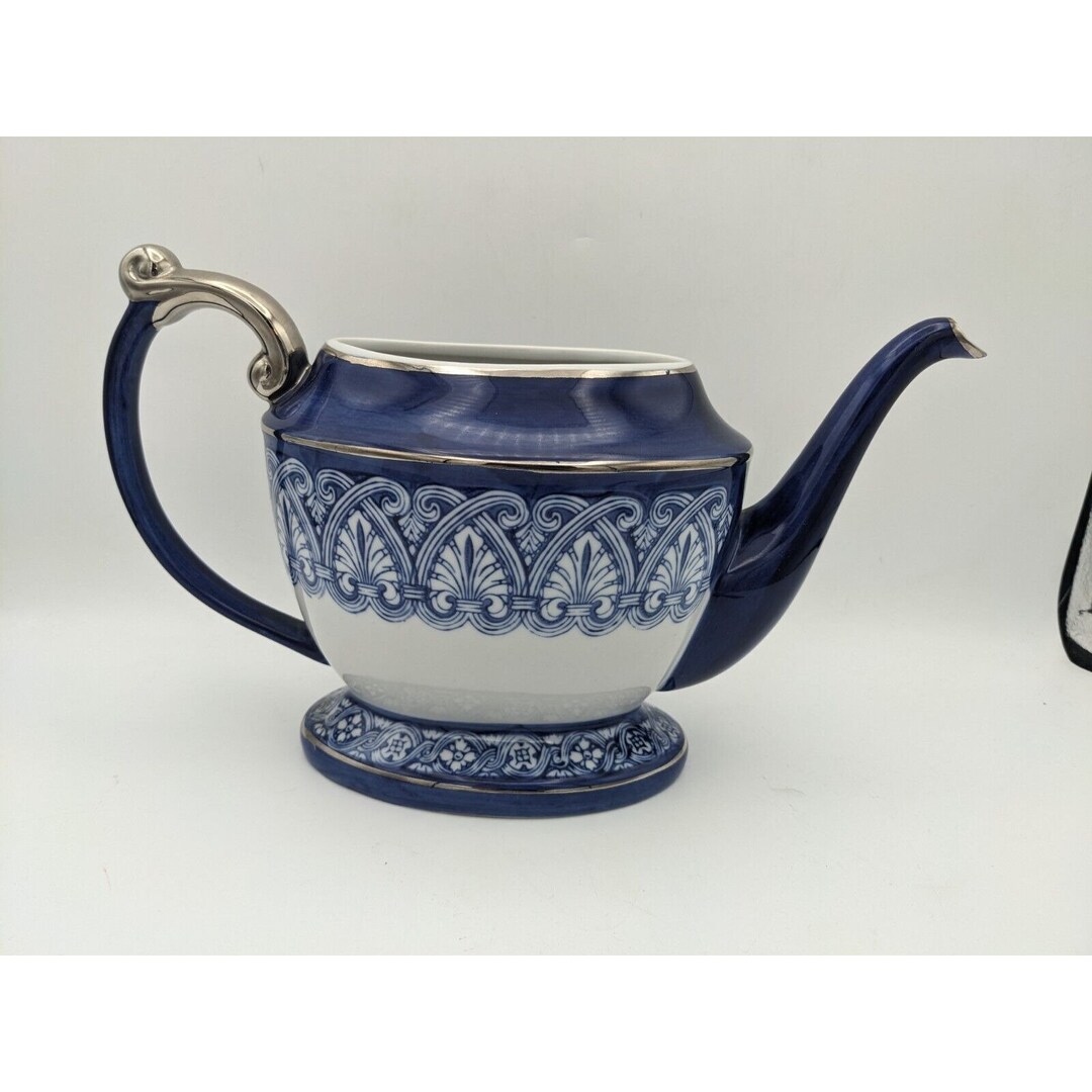 Bombay TEAPOT Blue and White With Platinum Trim MISSING LID Vintage ...