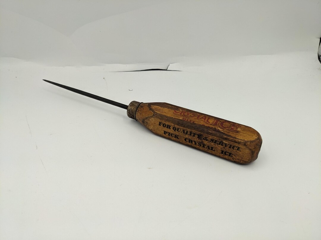 Vintage Primitive Advertising Ice Pick With Wood Handle Crystal Ice 8. ...