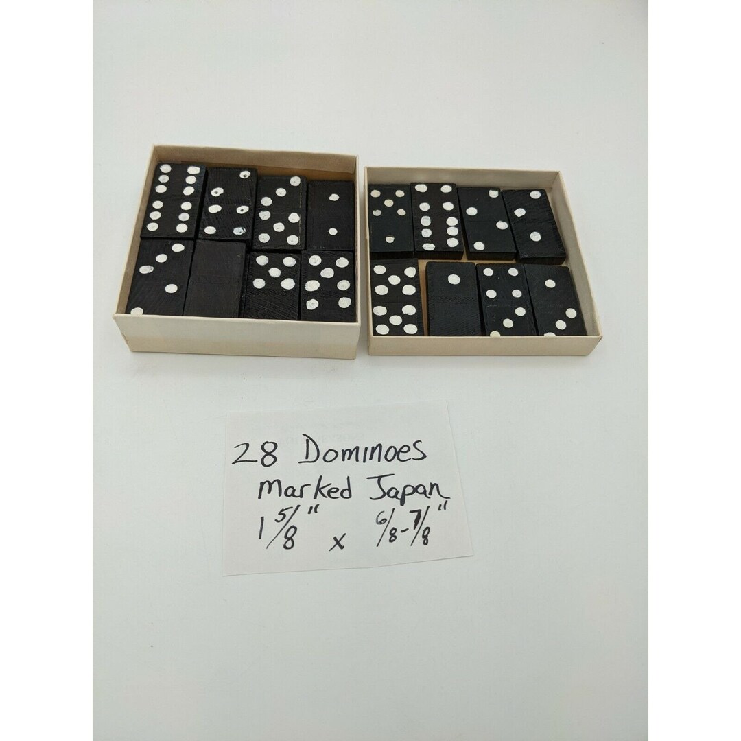 Vintage Mini DOMINOES Set 28 Black Wood Double 6 USED Japan Approx 1 5/ ...