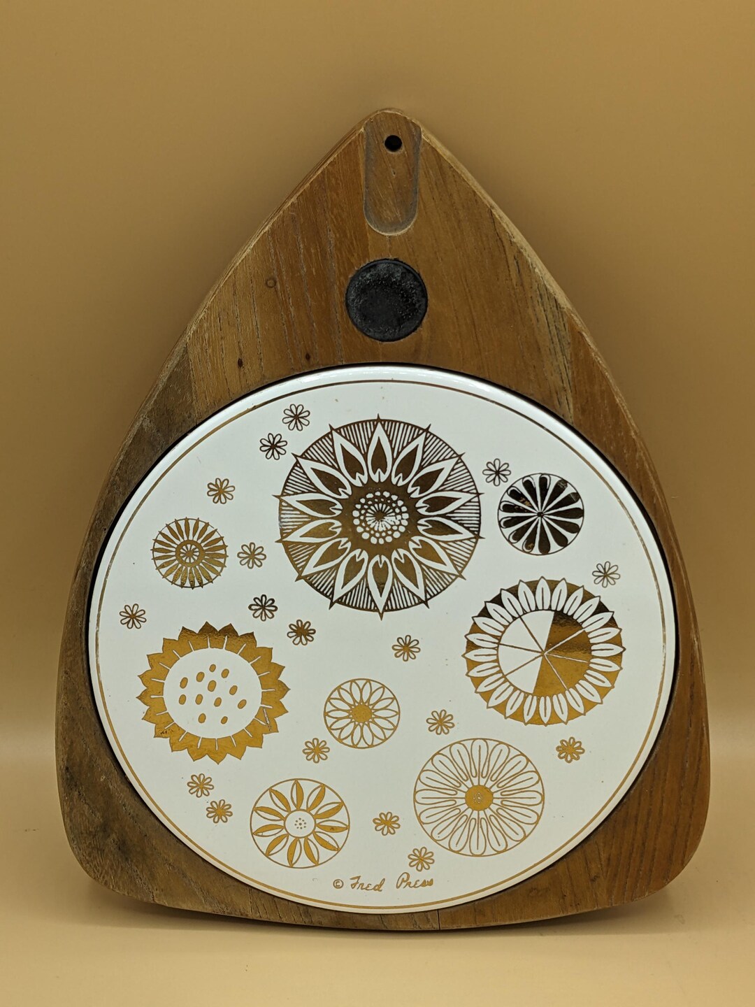 Vintage Fred Press Atomic Ceramic Tile Cheese Board Tray Sere Wood ...