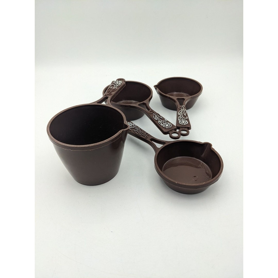 Chocolate Brown MEASURING CUPS Flower Handle Nesting Plastic 4 Size ...