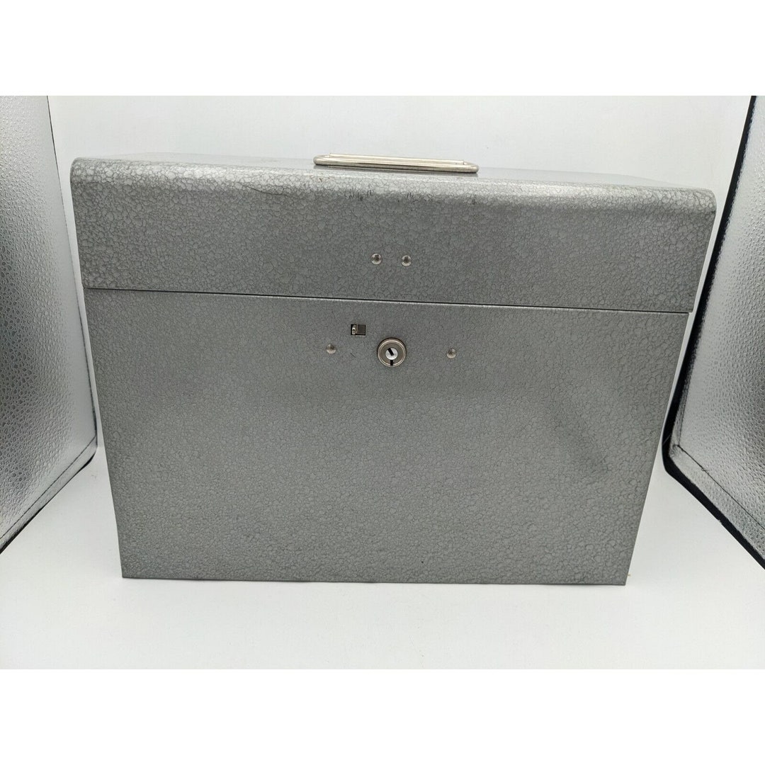 Vintage Metal FILE BOX Letter Home Office Gray Unbranded Handle Missing ...