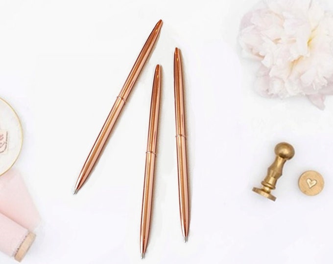 5 Skinny Rose Gold Metal Pen, Rose Gold Pen, Gold Pen, Wedding Guest ...
