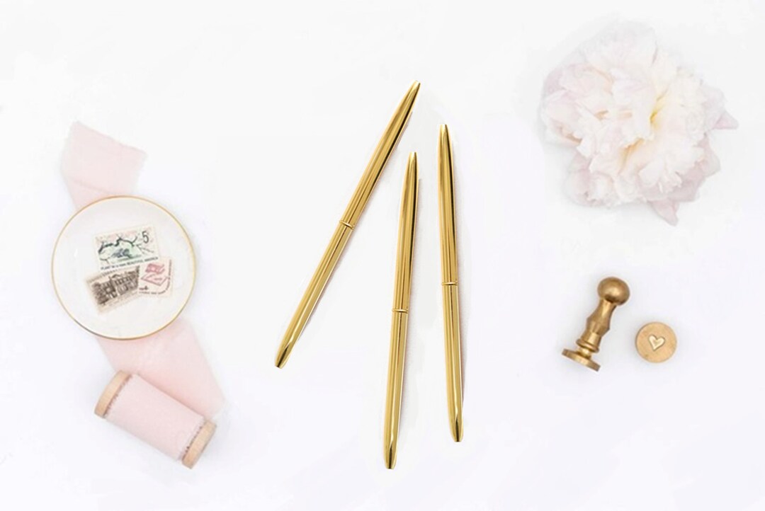 5 Skinny Gold Metal Pen, Gold Pen, Gold Metal Pen, Wedding Guest Book ...