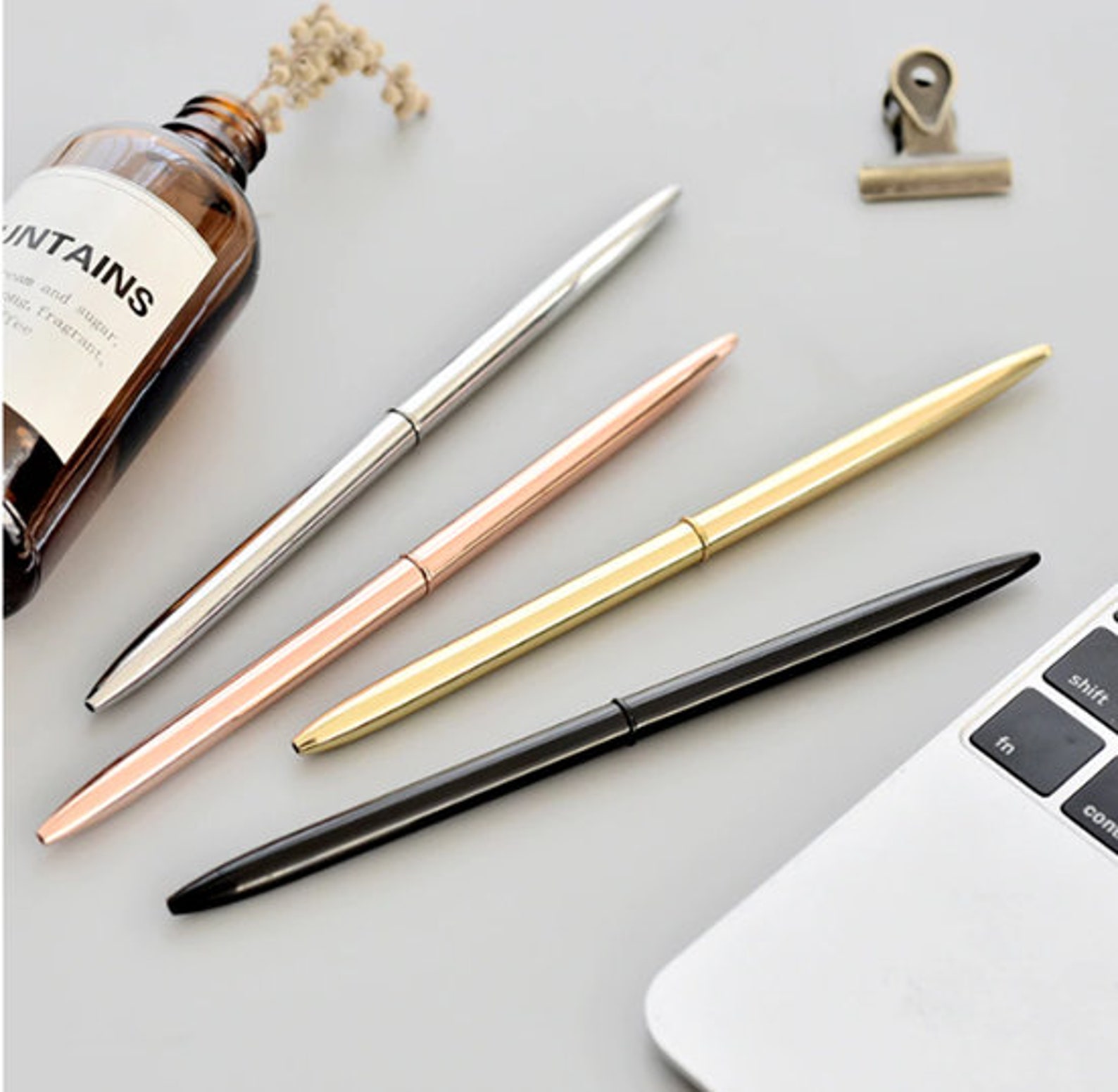 5 Skinny Gold Metal Pen Gold Pen Gold Metal Pen Wedding | Etsy