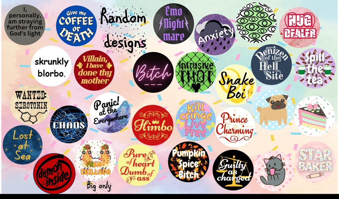 Alt Whump Pin Badges 25mm Writer (random Designs Tbh) Goth Wednesday ...