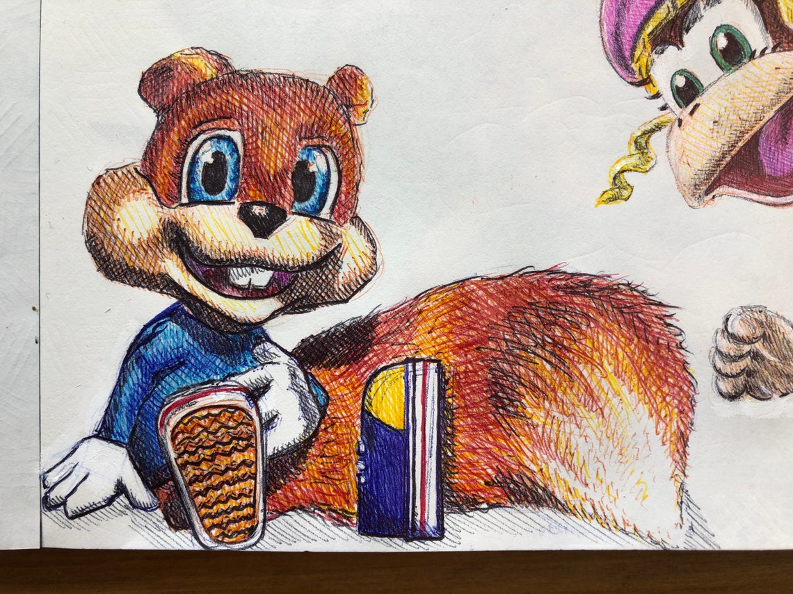 Conker and Dixie Kong original Drawing | Etsy