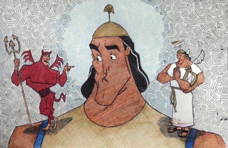 Kronk With Shoulder Angel & Devil (original Drawing) - Etsy