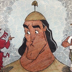 Kronk With Shoulder Angel & Devil (original Drawing) - Etsy