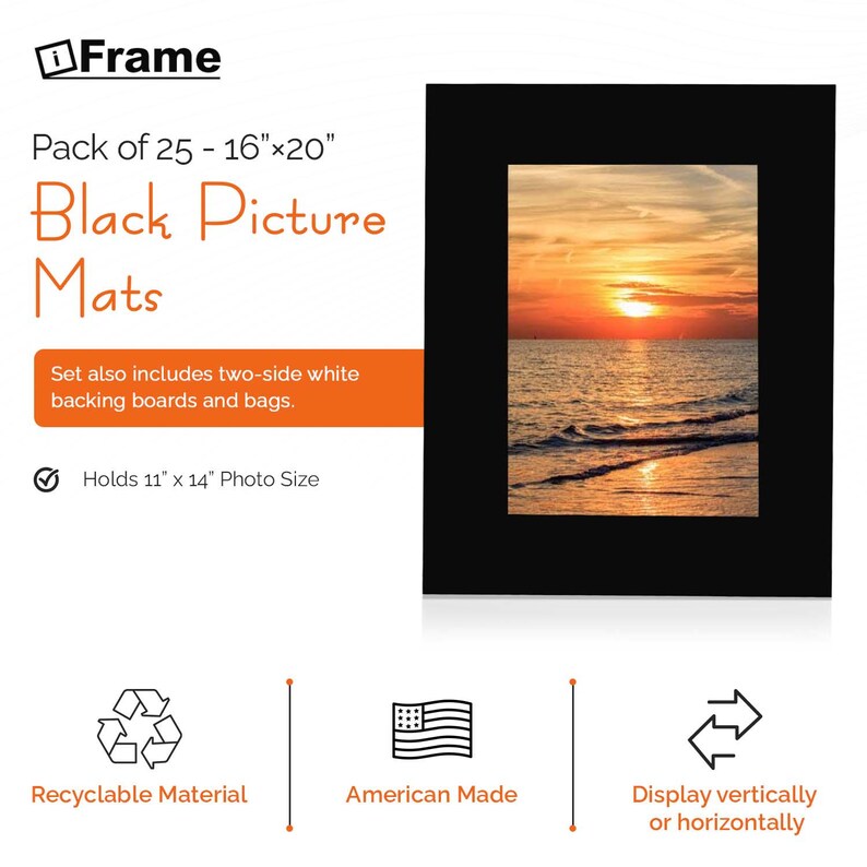 Iframe 16" X 20" Pre-cut Mats + Backing Boards + Transparent Clear ...