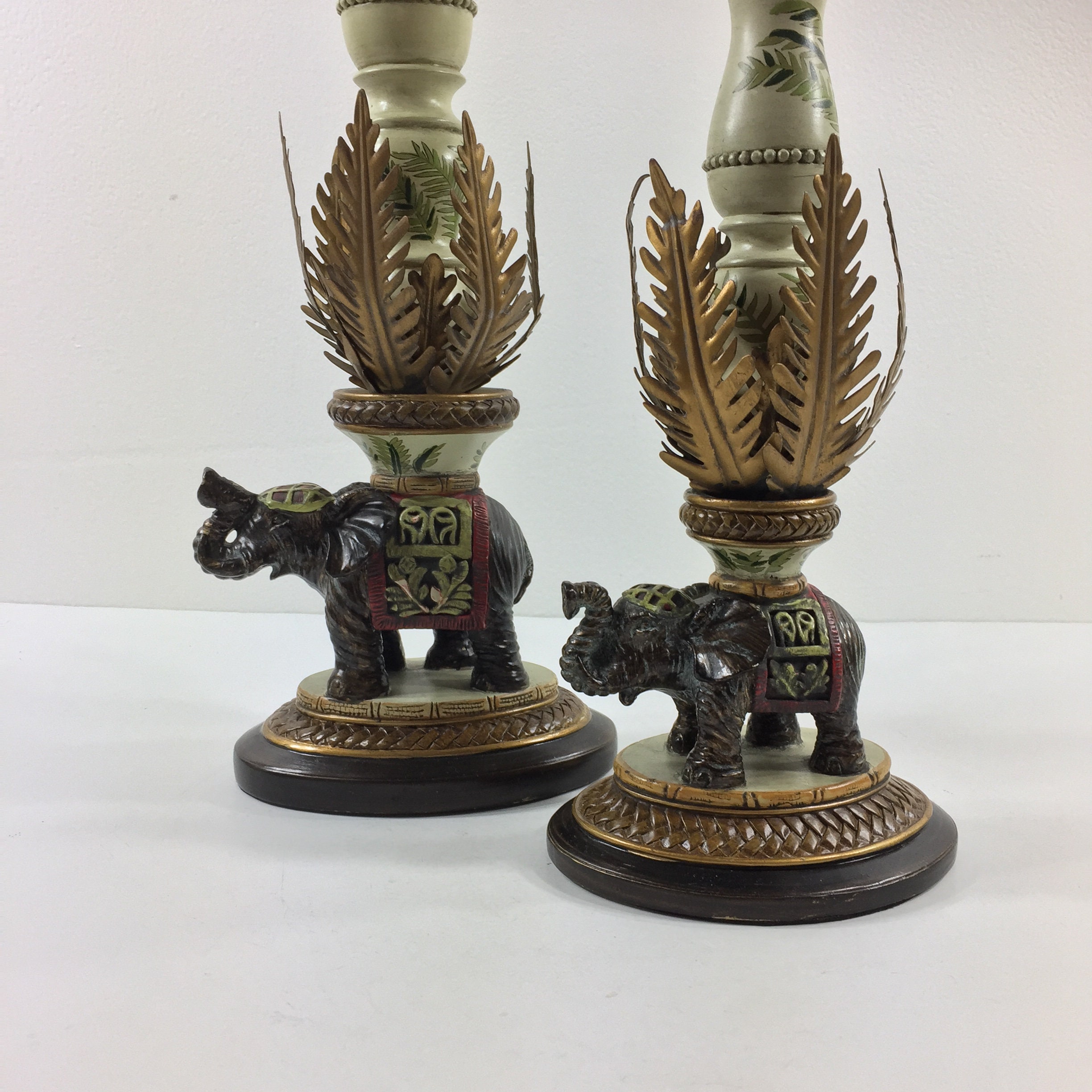 Vintage pair of ELEPHANT candlesticks Resin figurines with | Etsy