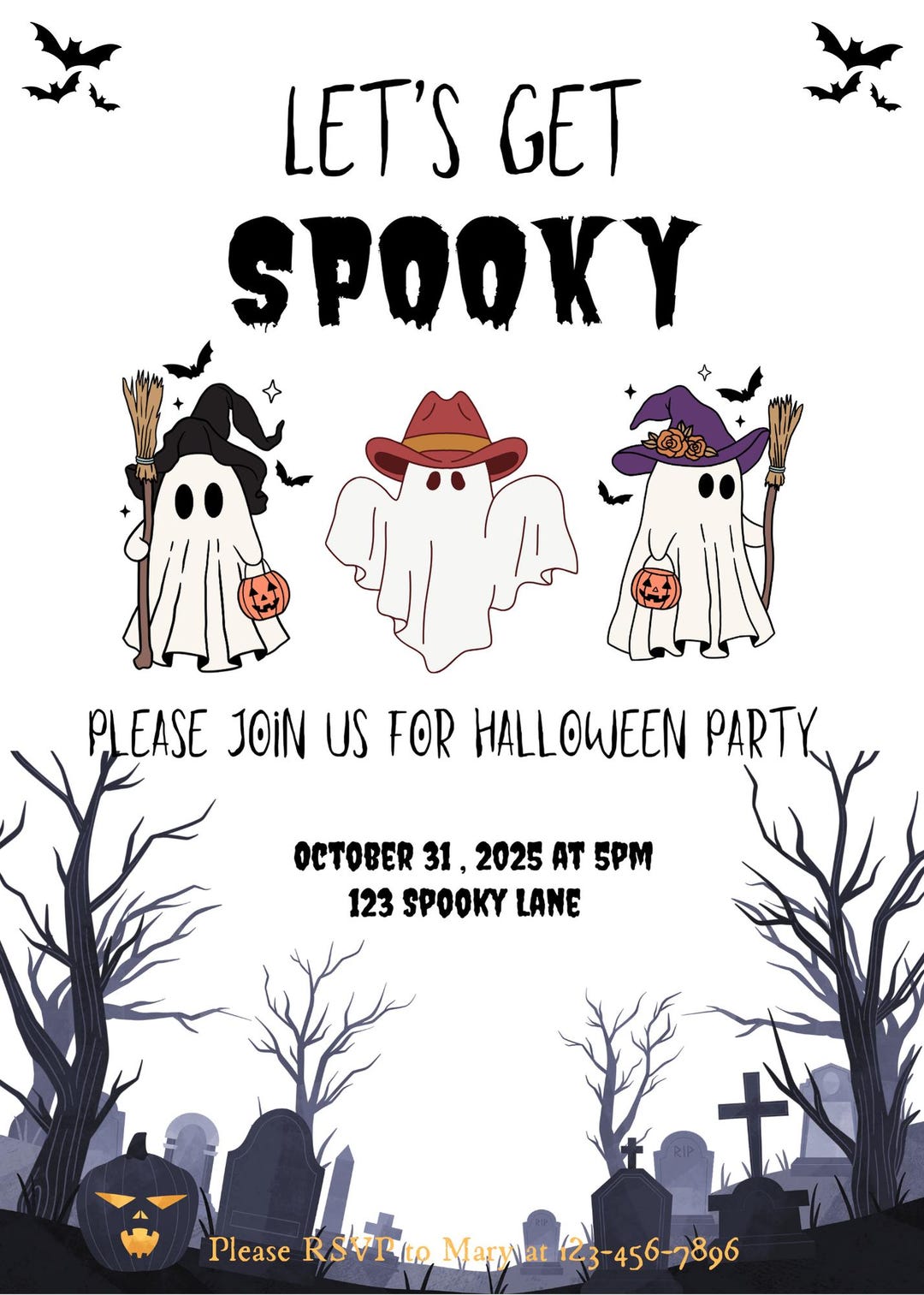 Let's Get Spooky - Halloween Party Invitation - Digital Download - Etsy