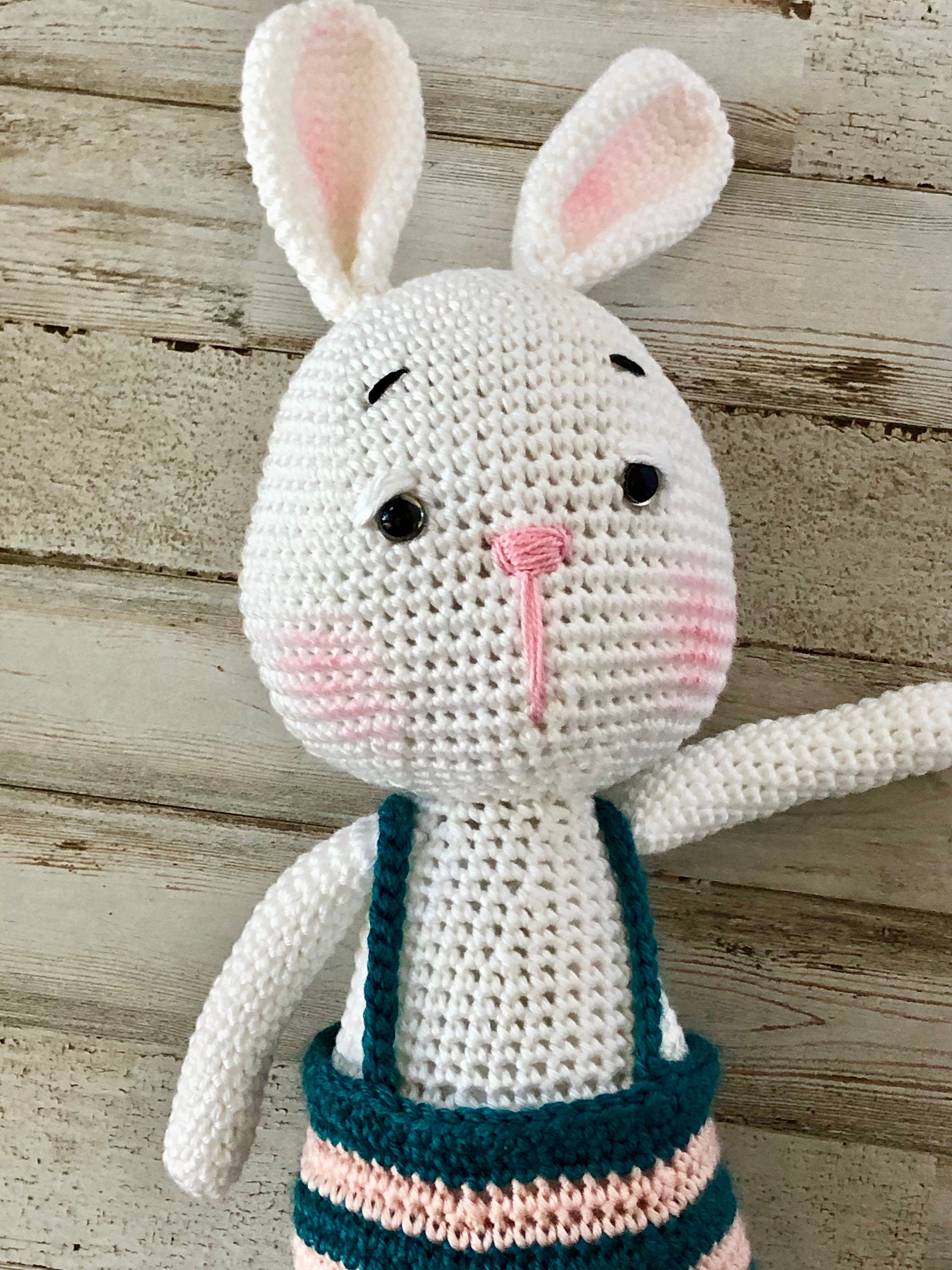 White Bunny With Striped Overalls - Etsy UK