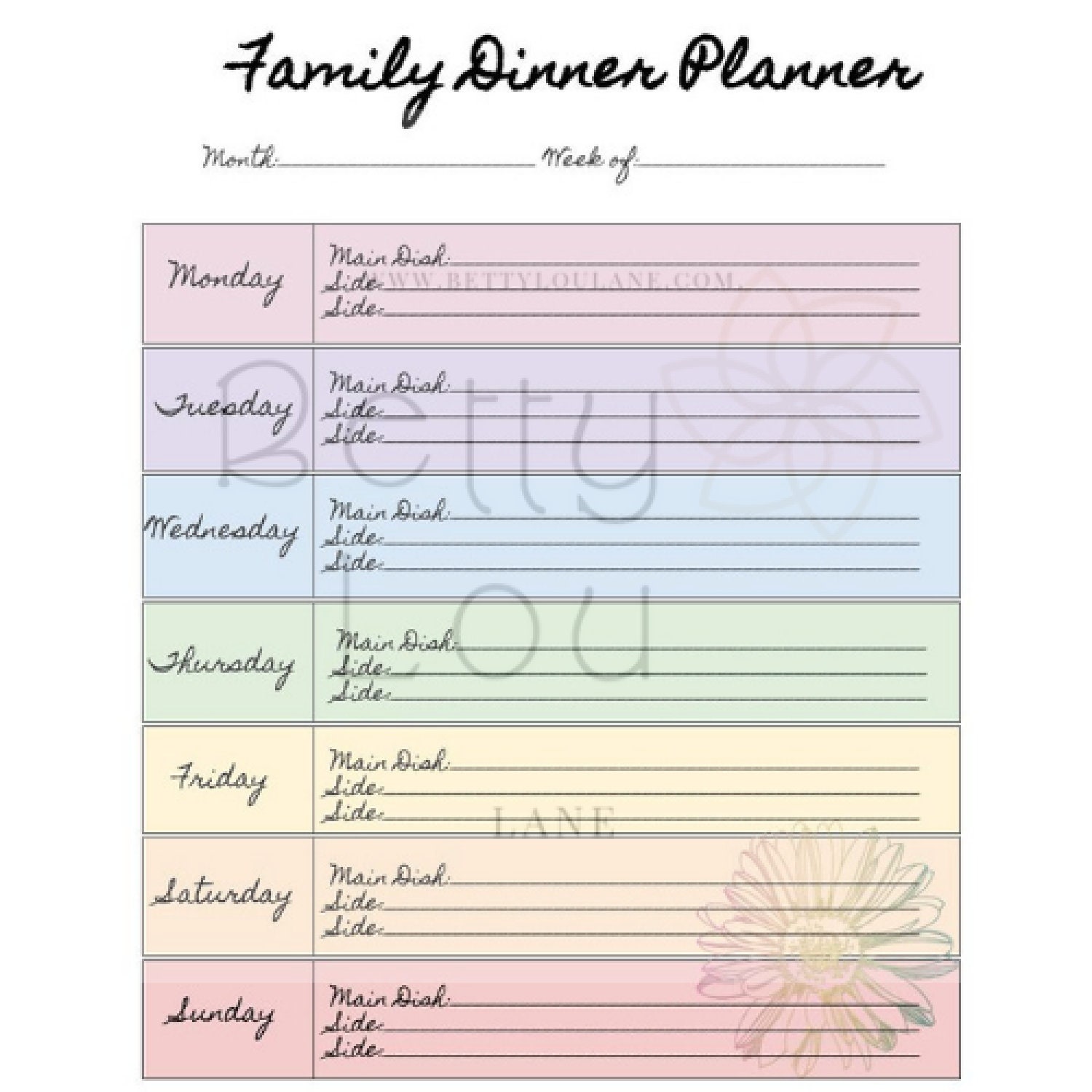 Family Dinner Planner Weekly Dinners Grocery List Recipe Organizer PDF ...