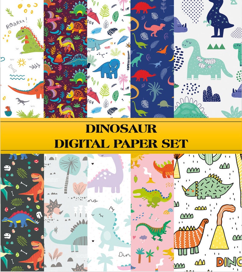 Dinosaur Digital Paper Pack, Tyrannosaurs Rex, Stegosaurus, Triceratops ...