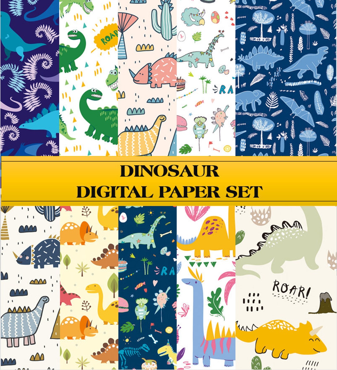 Dinosaur Digital Paper Pack, Tyrannosaurs Rex, Stegosaurus, Triceratops ...