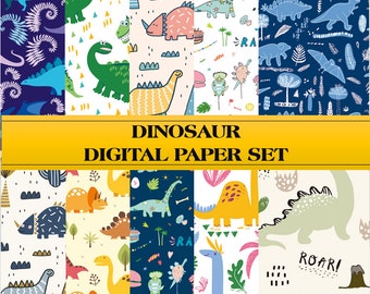 Dinosaur Digital Paper Pack, Tyrannosaurs Rex, Stegosaurus, Triceratops ...