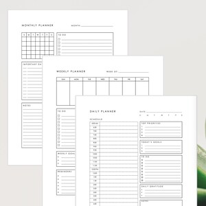 Minimalist Planner Bundle, Printable Monthly Weekly Daily Planner ...