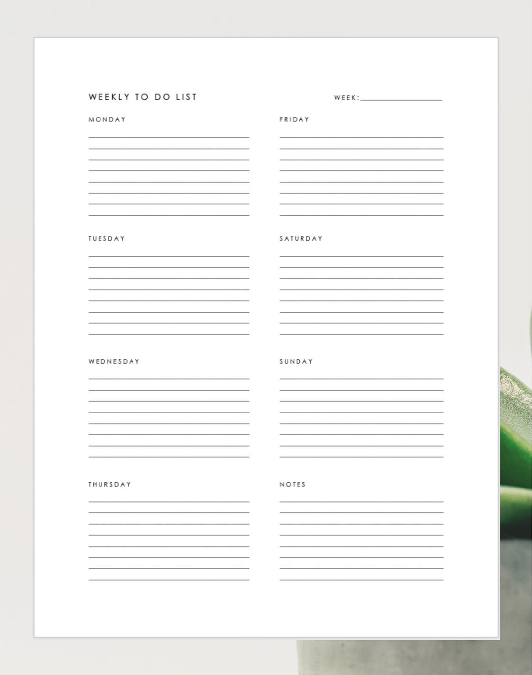 Minimalist Weekly to Do List, Downloadable Weekly to Do List, Printable ...