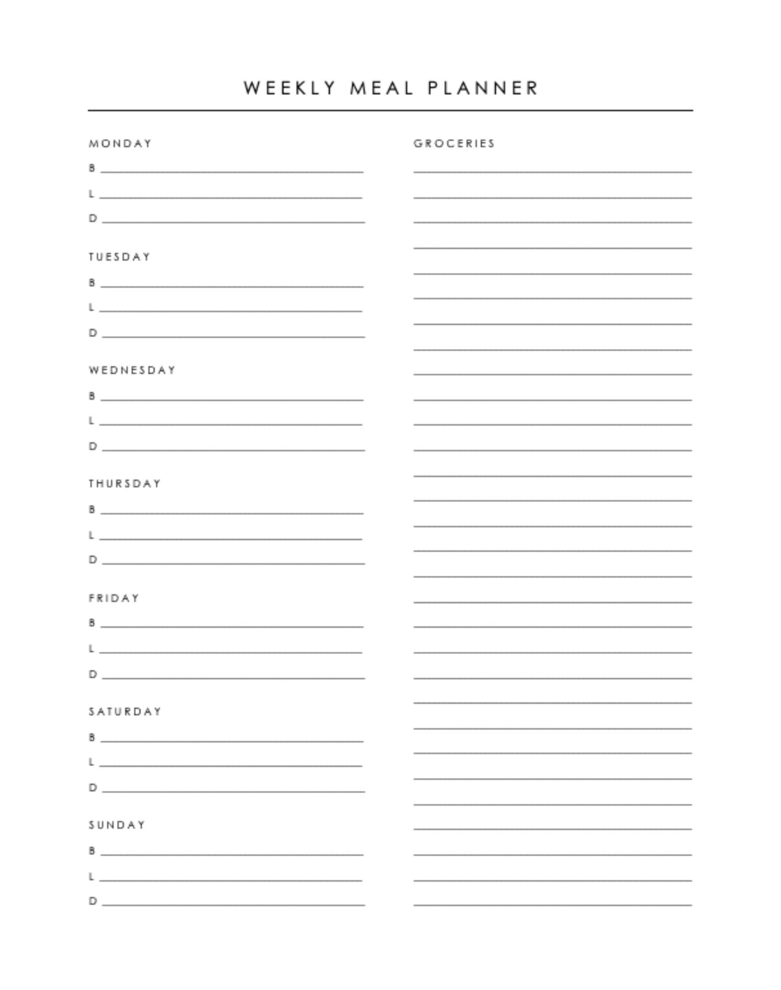 Minimalist Weekly Meal Planner Template, Downloadable Meal Planner ...