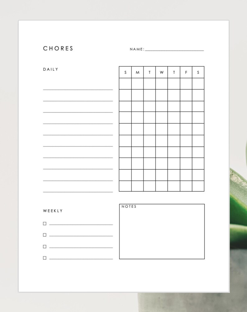 Minimalist Chore Chart, Downloadable Chore Chart, Printable Chore Chart ...