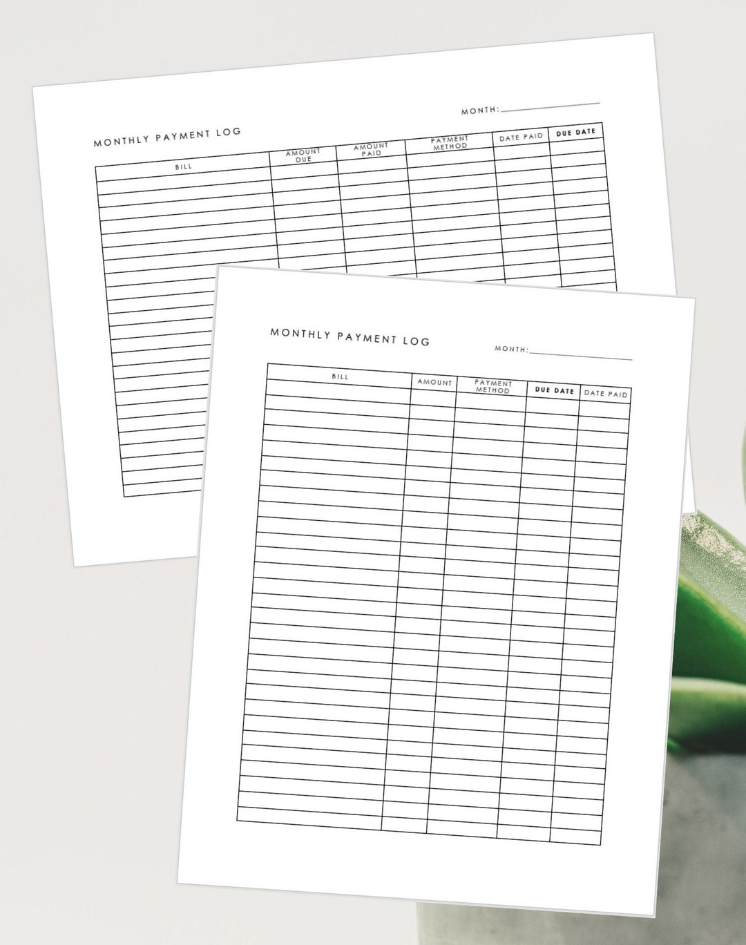 Minimalist Monthly Payment Log, Downloadable Bill Payment Tracker ...