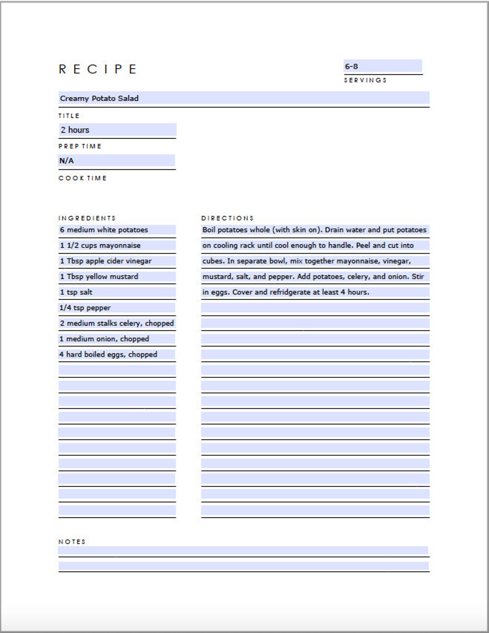 Minimalist Fillable Recipe Card, Downloadable Recipe Template ...
