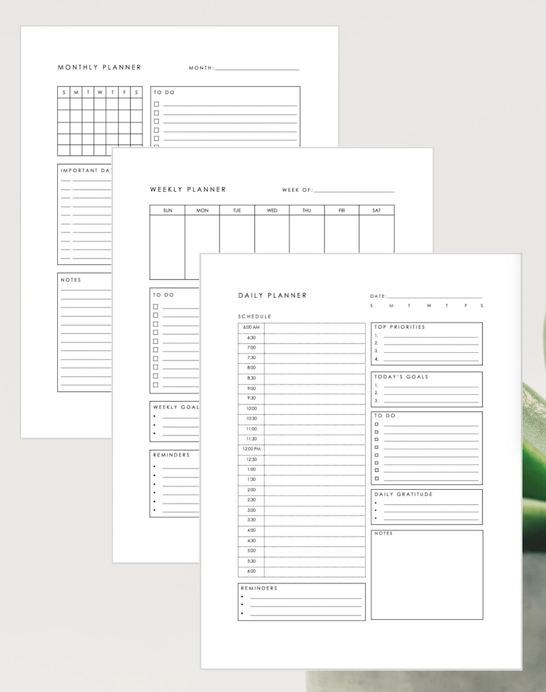 Minimalist Planner Bundle, Printable Monthly Weekly Daily Planner ...