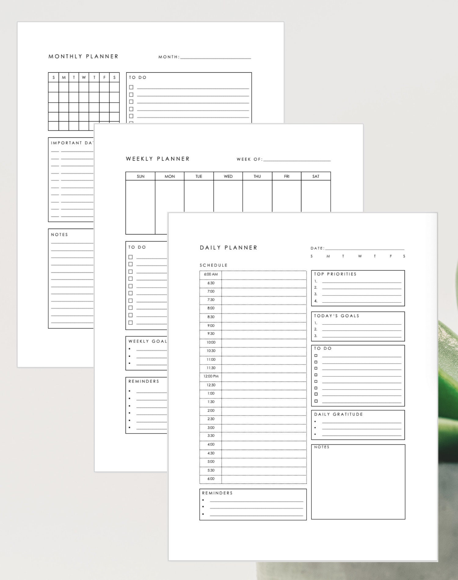 Minimalist Planner Bundle, Printable Monthly Weekly Daily Planner ...