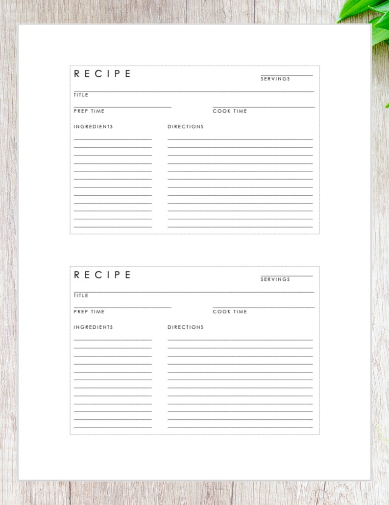 Minimalist Recipe Card 4x6 and 5x7, Downloadable Recipe Template ...