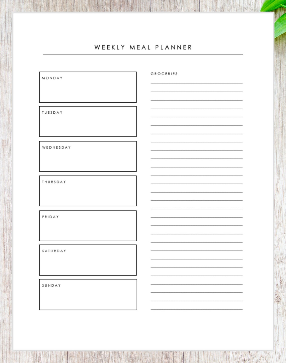 Minimalist Weekly Meal Planner Template, Downloadable Meal Planner ...