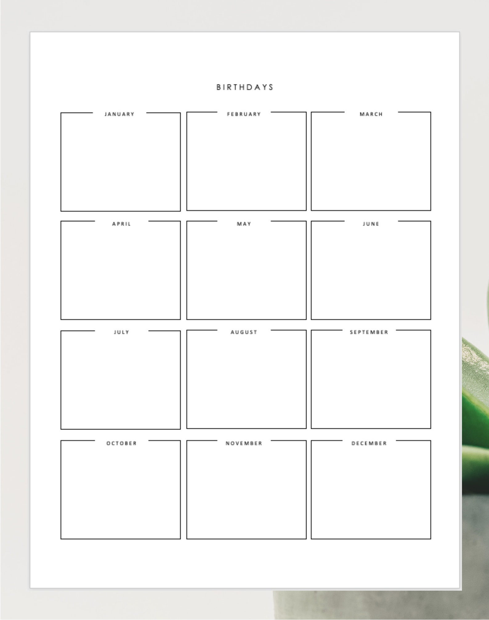 Minimalist Birthday Tracker, Downloadable Birthday Tracker, Printable ...