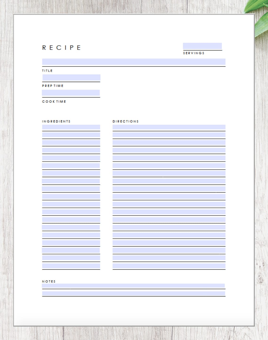 Minimalist Fillable Recipe Card, Downloadable Recipe Template ...