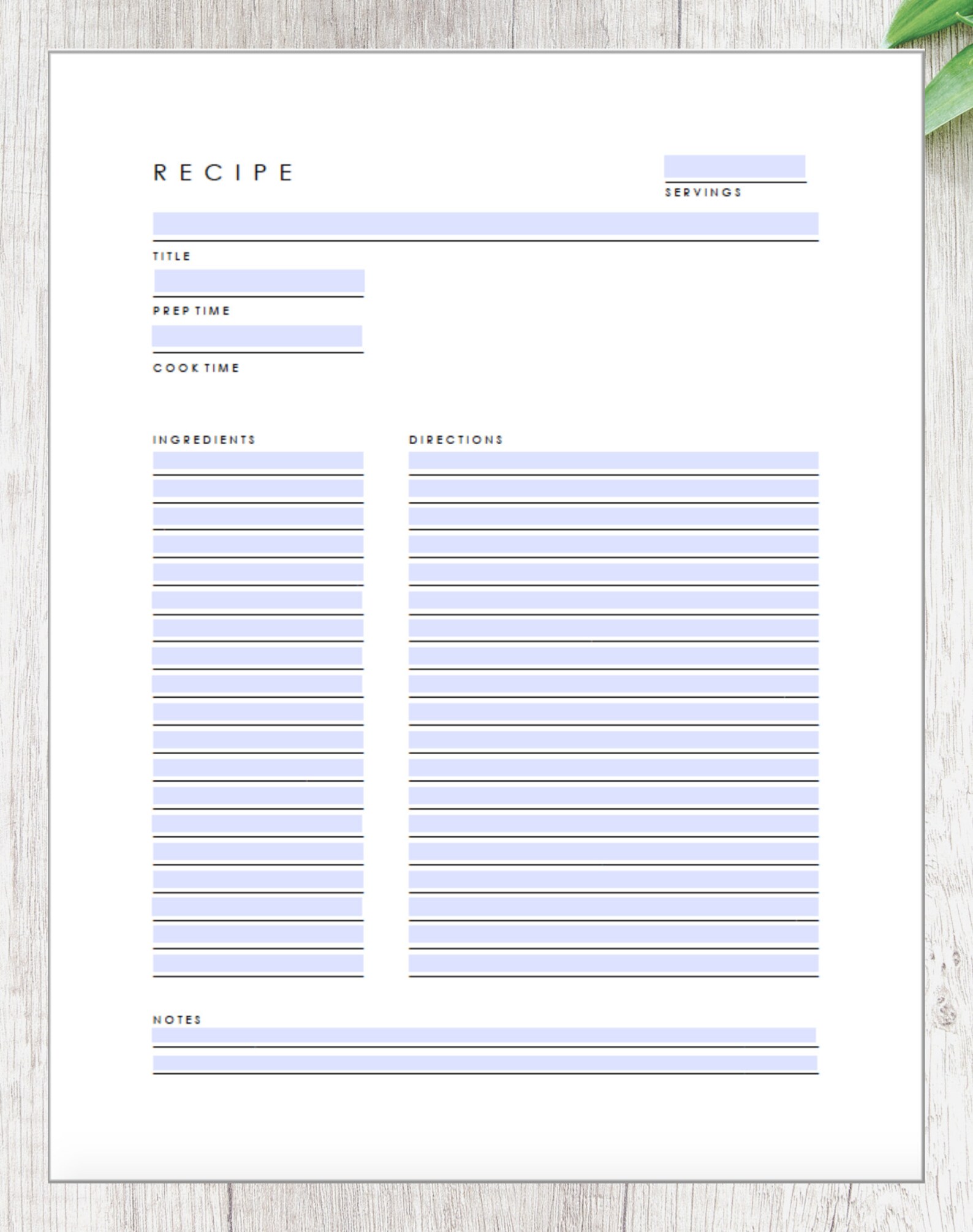 Minimalist Fillable Recipe Card, Downloadable Recipe Template ...